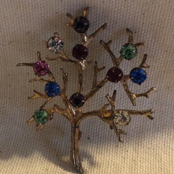 Jewelry | Vintage Tree With Multcolor Rhinestone Brooch | Poshmark